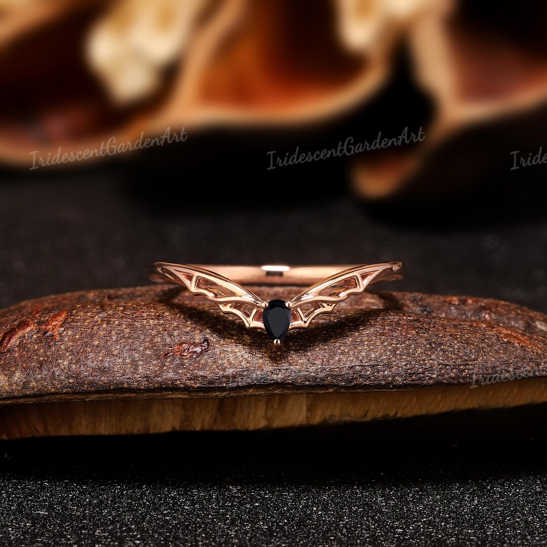 Bat Wings Ring Black Onyx Wedding Band Gothic Vampire Black Gold Rings ...