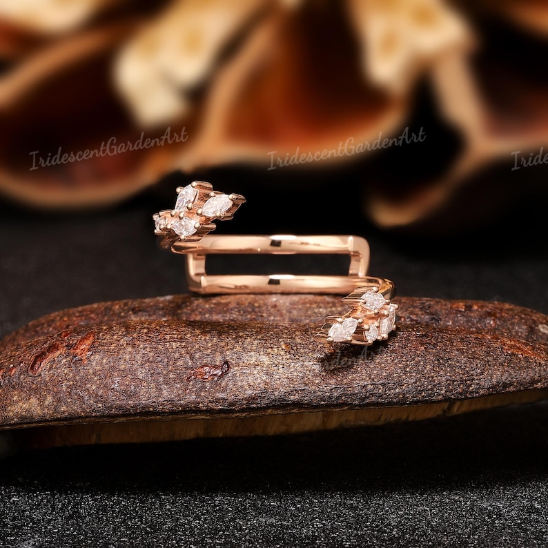 Nature Inspired Leaf Ring Enhancer Moissanite Wedding Band Rose Gold ...