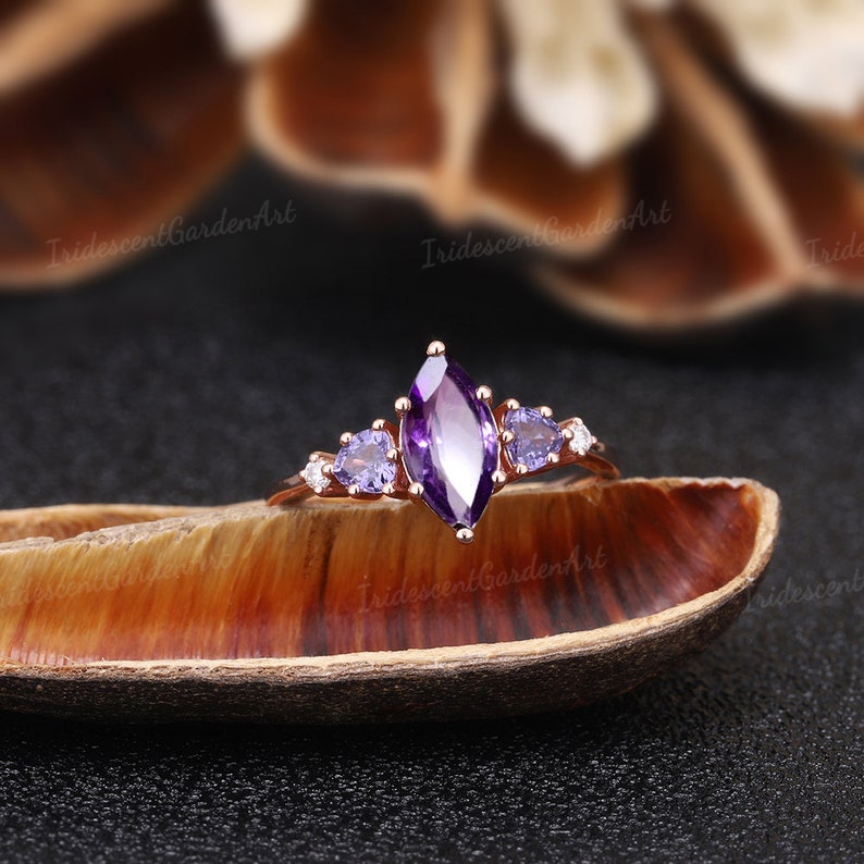 Unique Marquise Shaped Amethyst Engagement Ring Triangle Cut - Etsy