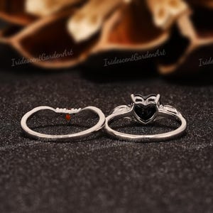 Vampire Heart Shaped Black Onyx Engagement Ring Set Gothic Bat Wings ...