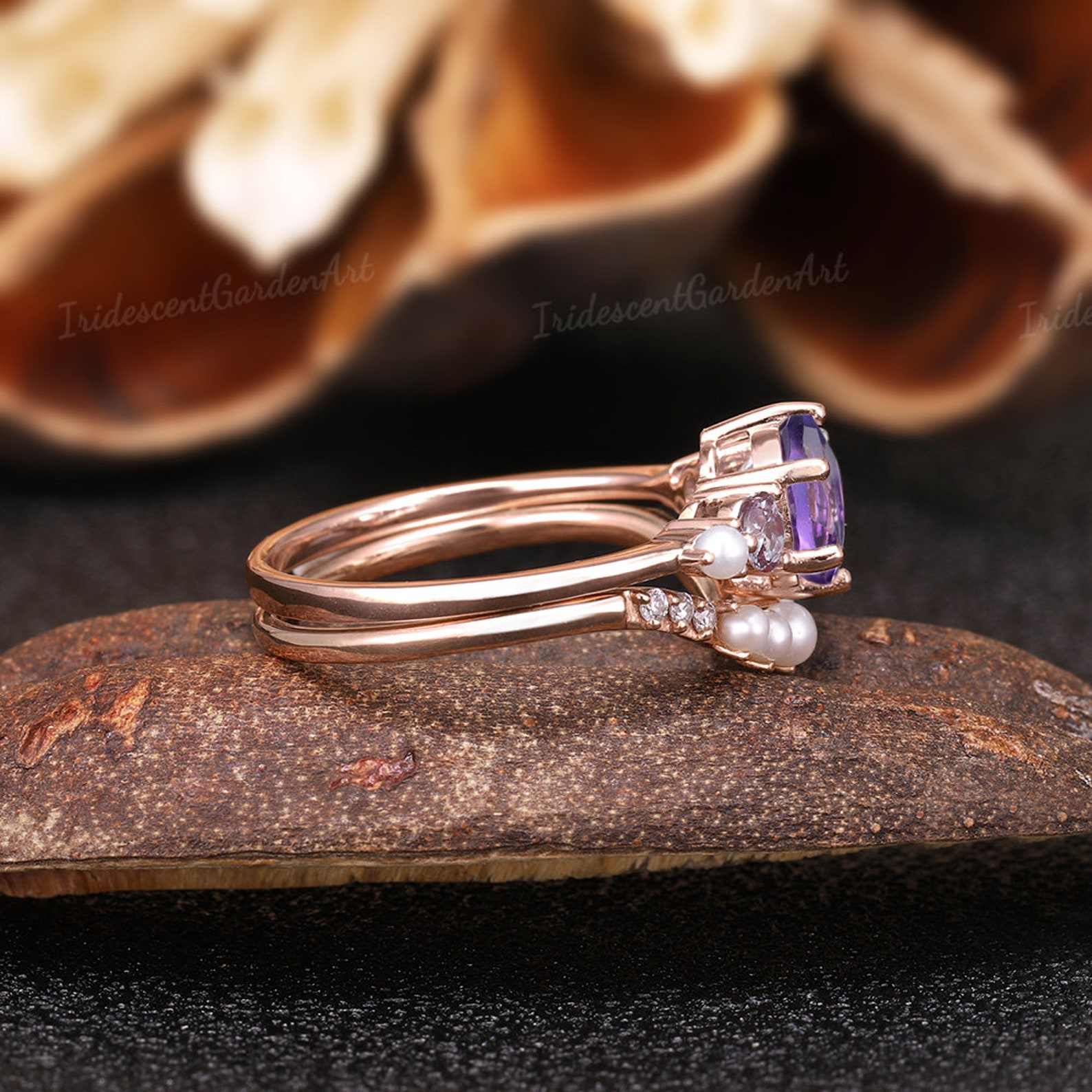 Amethyst Wedding Ring Set Art Deco Alexandrite Engagement Ring Vintage ...