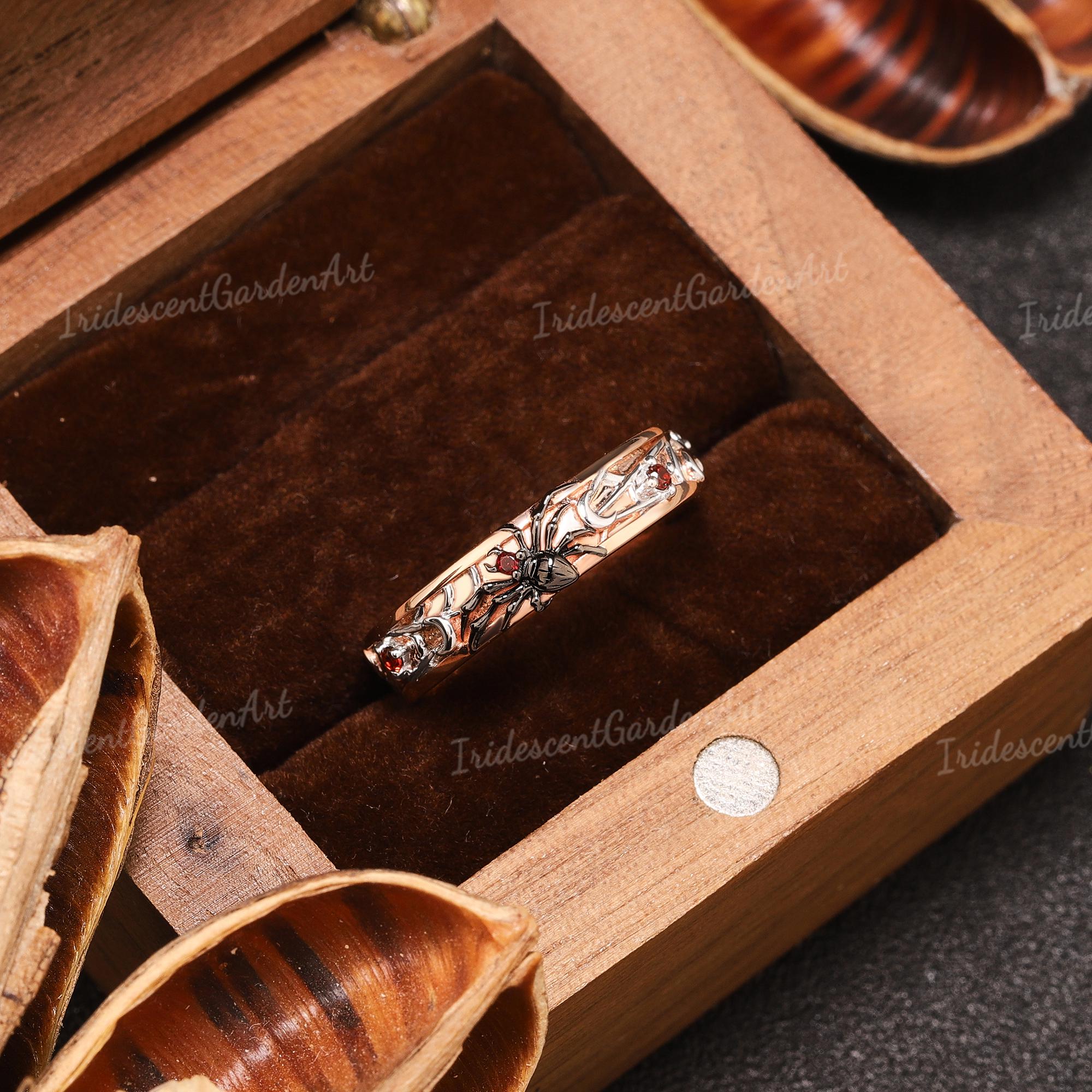 Gothic Black Spider Ring Unique Three Tone Gold Men's Wedding Band ...
