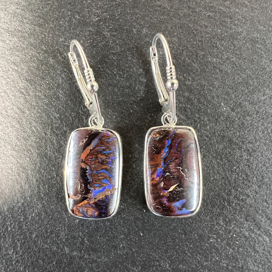 Yowah Boulder Opal Earrings Set in Sterling Silver. Lever Back ...