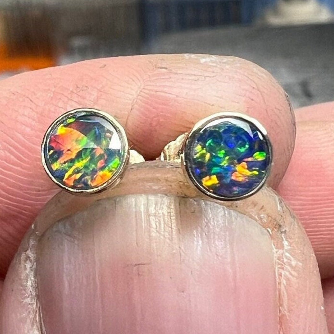 Australian Gem Opal Stud Earrings in 14K Yellow Gold. 5mm Australian ...
