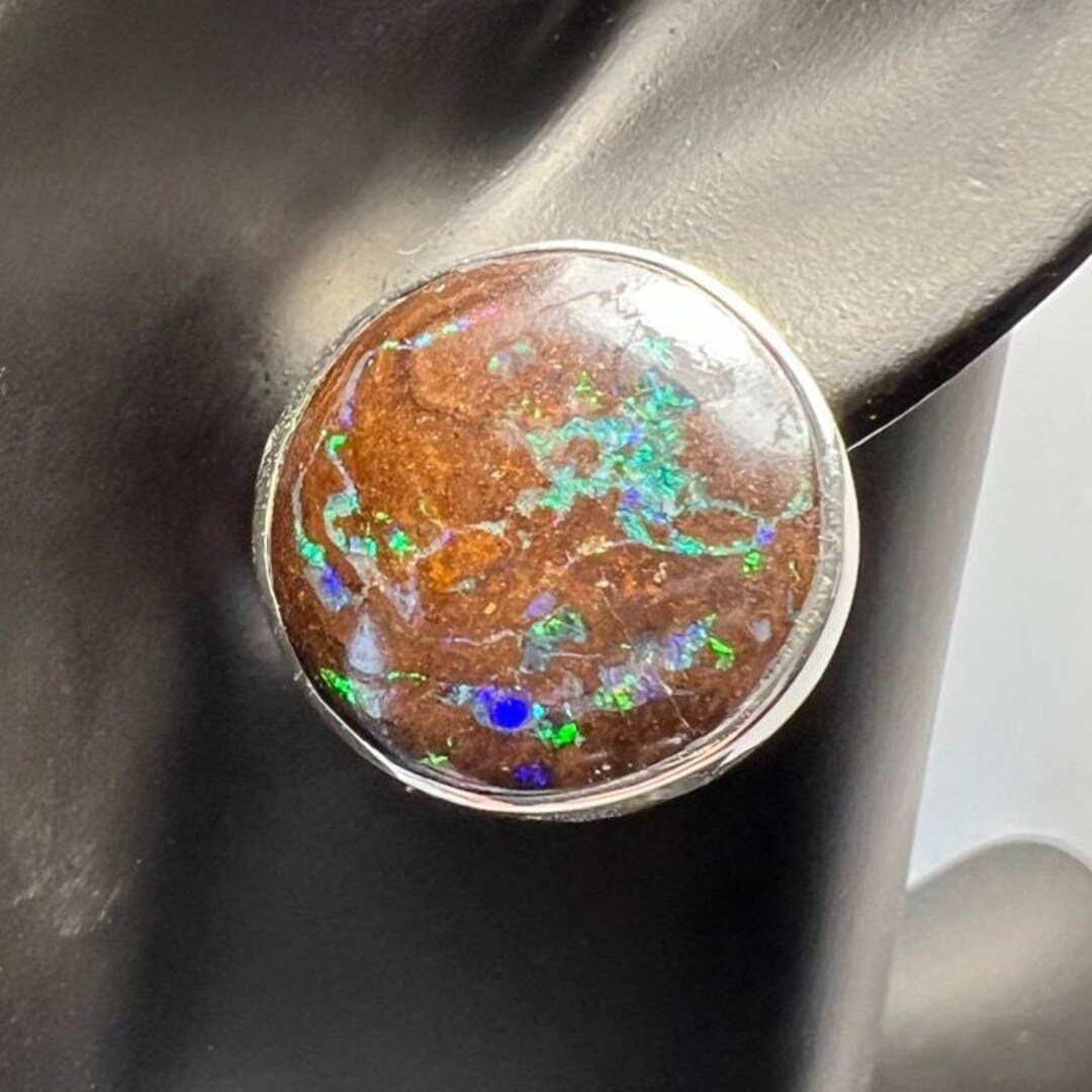 Big Australian Boulder Opal Stud Earrings. Green and Blue Flash Matrix Boulder Opal Studs in ...