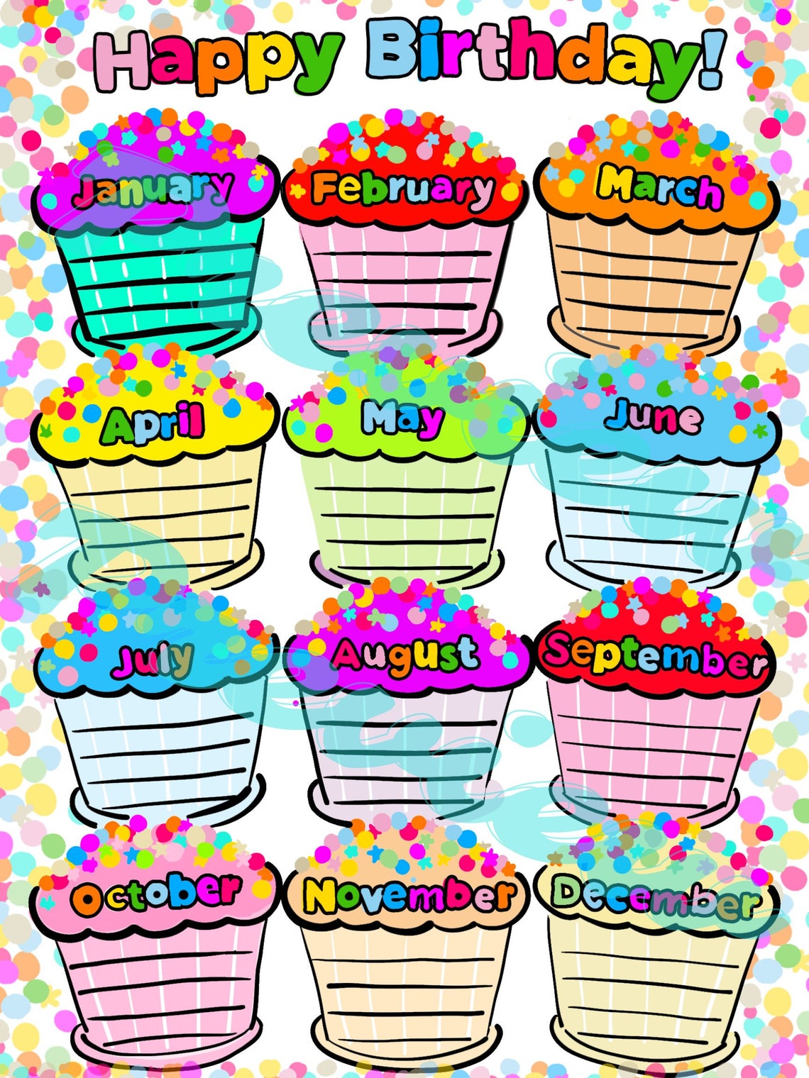 Month Birthday Party Classroom Themed Cupcakes Poster PDF Download - Etsy