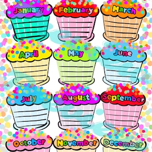 Month Birthday Party Classroom Themed Cupcakes Poster PDF Download - Etsy