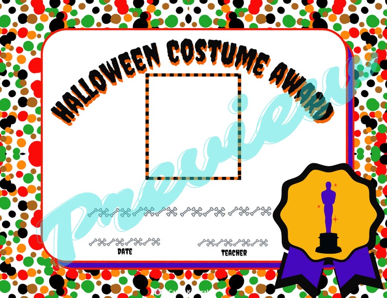 Halloween EDITABLE Insert Photo AWARDS "halloween Costume Award ...