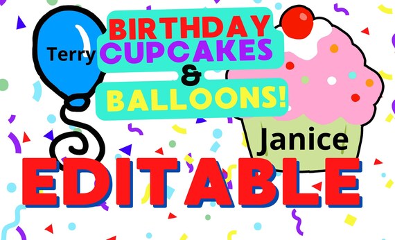 Editable Birthday Party Classroom Themed Cupcakes and - Etsy