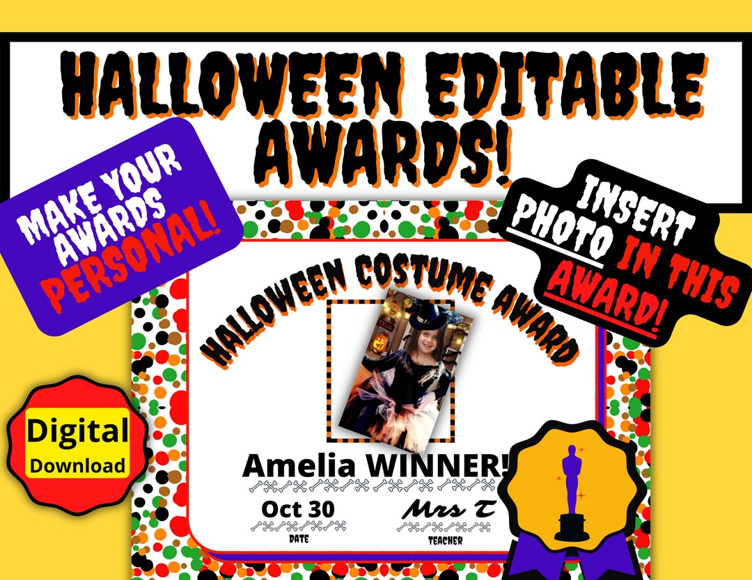Halloween EDITABLE Insert Photo AWARDS "halloween Costume Award ...