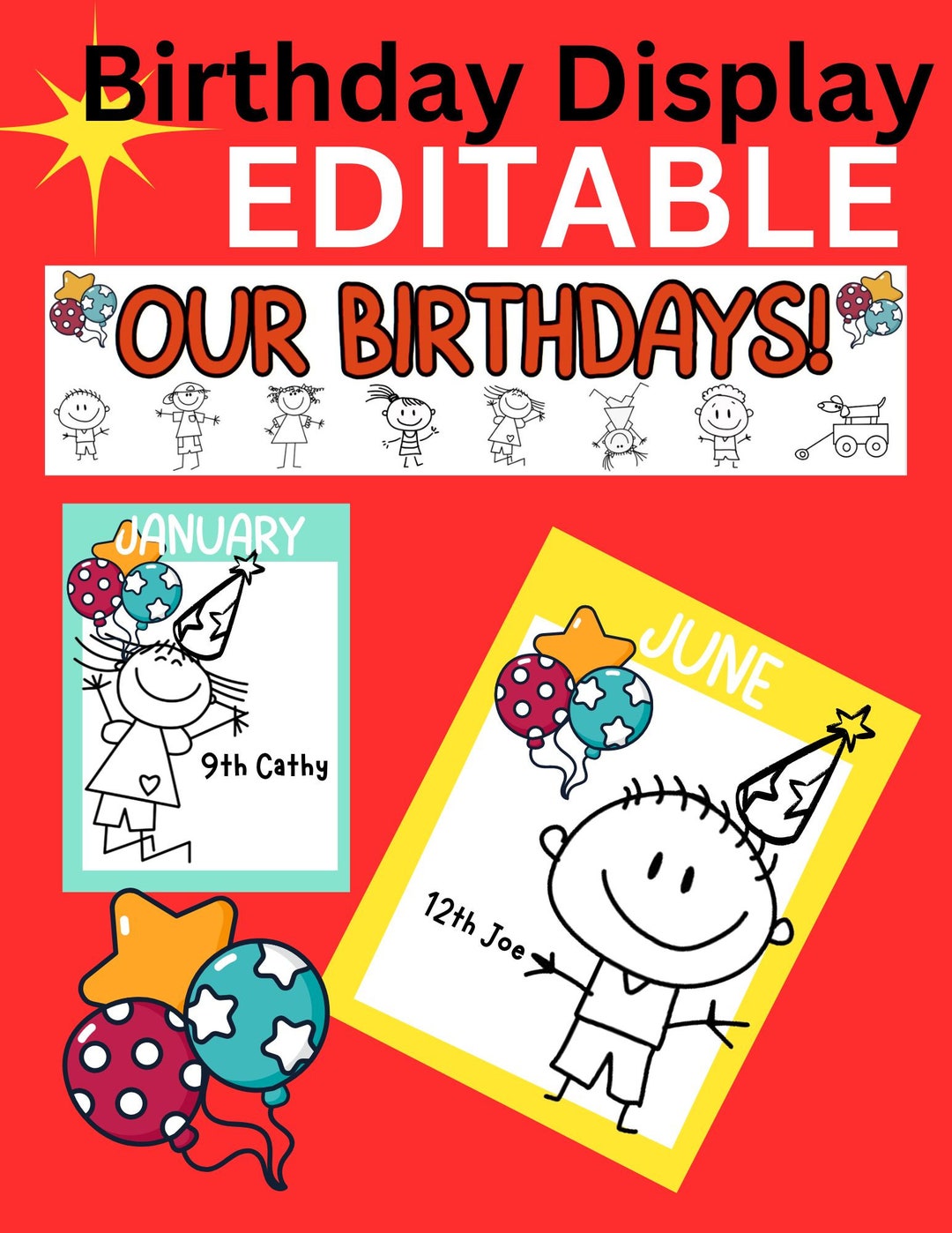 Birthday Display Editable Bright Color Posters Back to School Bulletin ...
