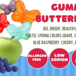 Gourmet Mini Gummi Butterflies Soft & Chewy Gummy Candy Pastel Colors ...