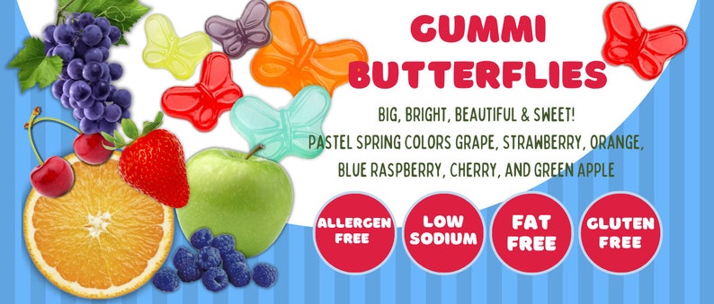 Gourmet Mini Gummi Butterflies Soft & Chewy Gummy Candy Pastel Colors ...