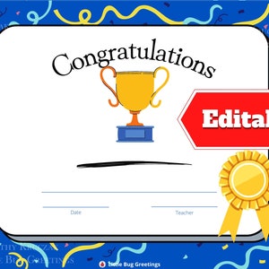 End of the Year Congratulations Awards Editable Printable One Page PDF ...