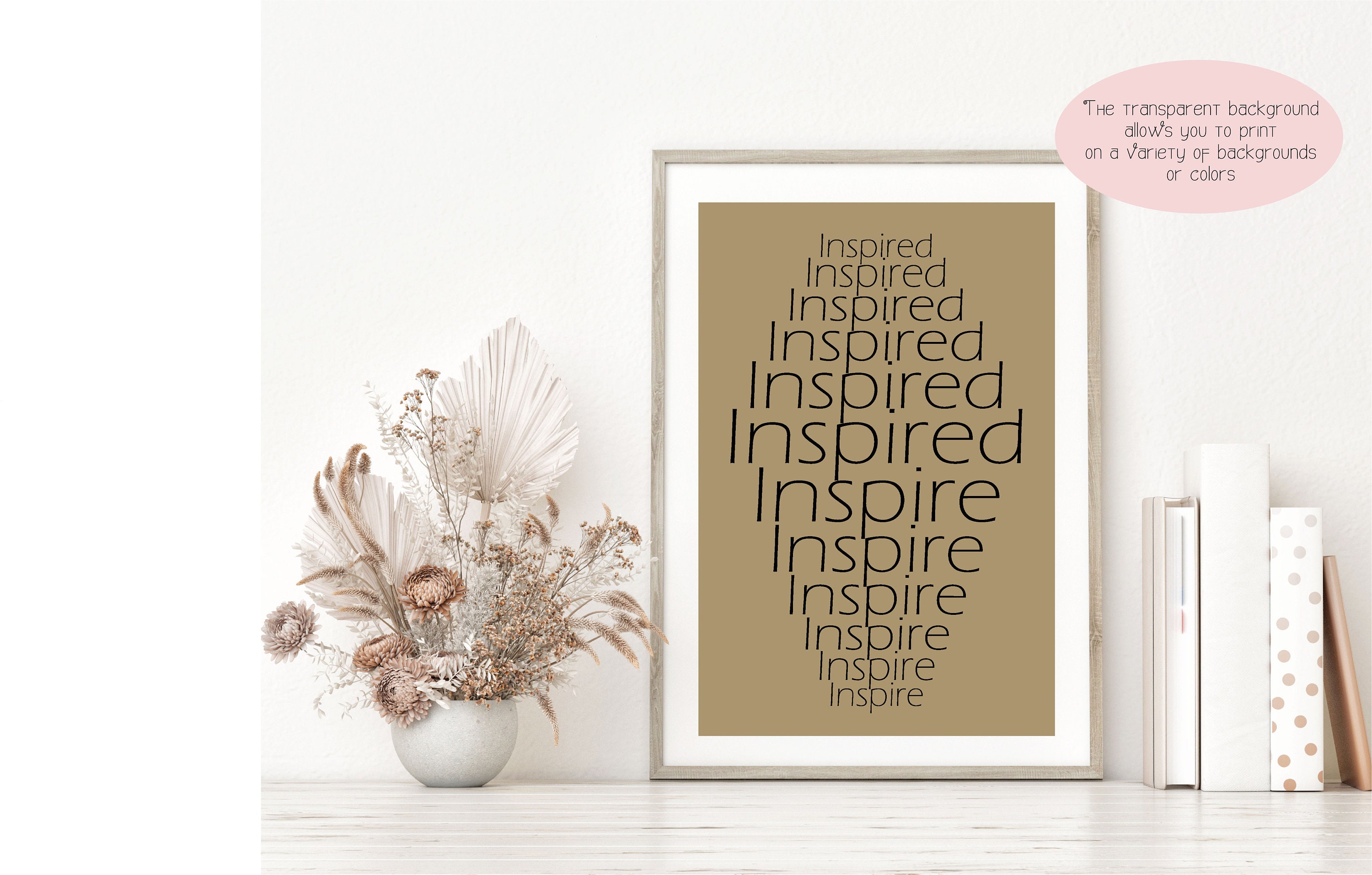 Inspired Inspire, Transparent Background Word Art Typography, Instant ...