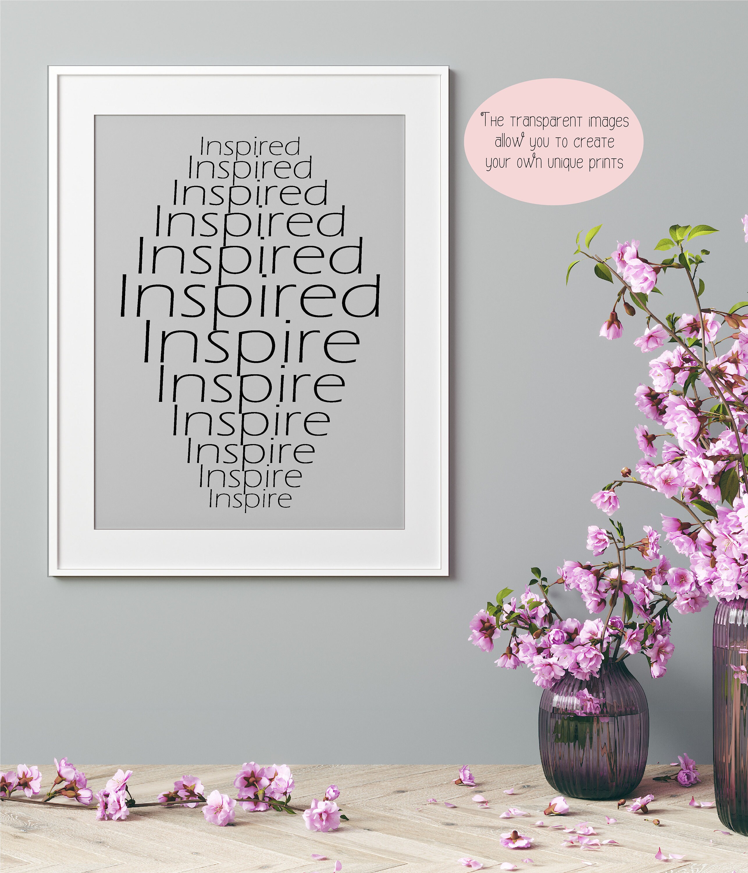 Inspired Inspire, Transparent Background Word Art Typography, Instant ...