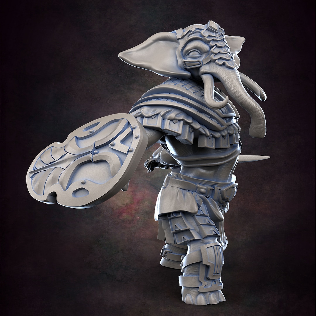 Male Loxodon Fighter Pose 2 D&D Elephant Sword and Shield TTRPG 32mm ...