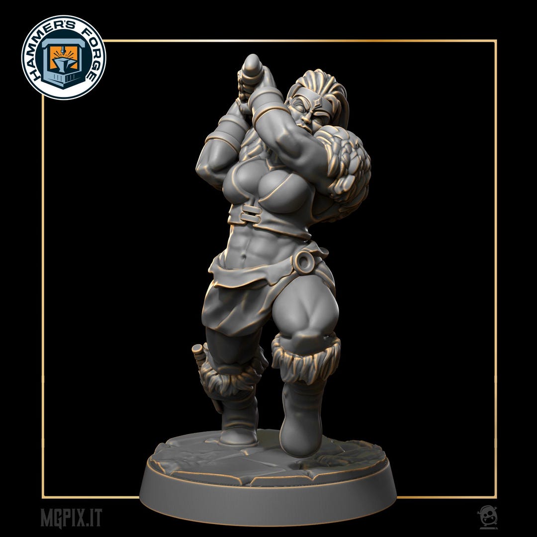 Human Female Barbarian - 28mm Scale - D&D - Hero Quest - Warrior - TTRPG - 32mm Miniature ...