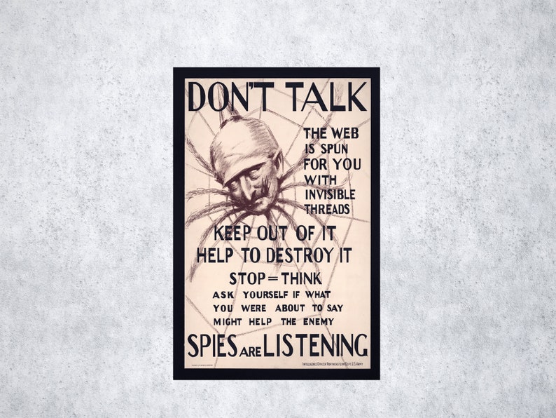 WWI "don't Talk - Spies Are Listening" World War One Poster. United ...