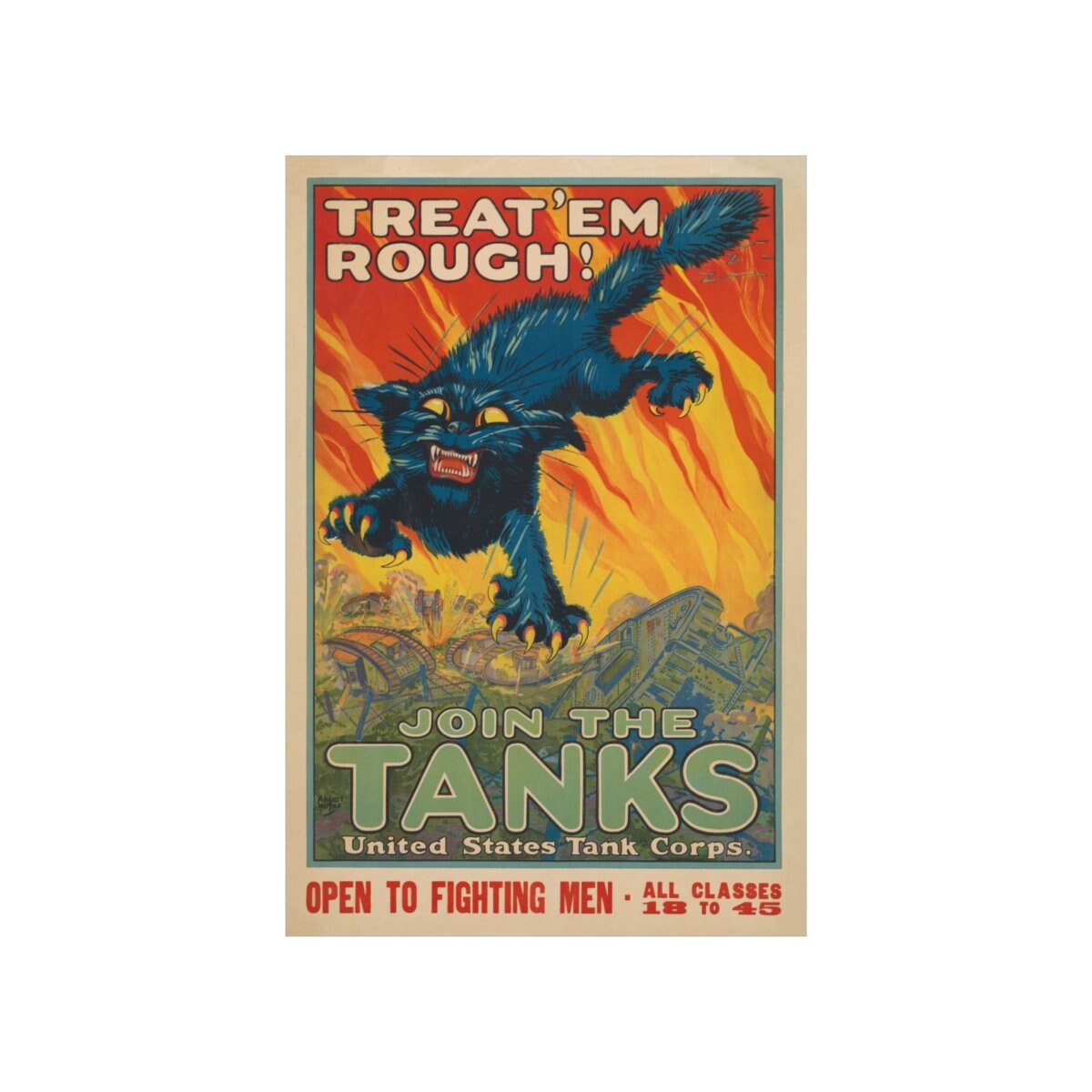 WWI "treat 'em Rough!" World War One US Tank Corps Poster Reprint. Free ...