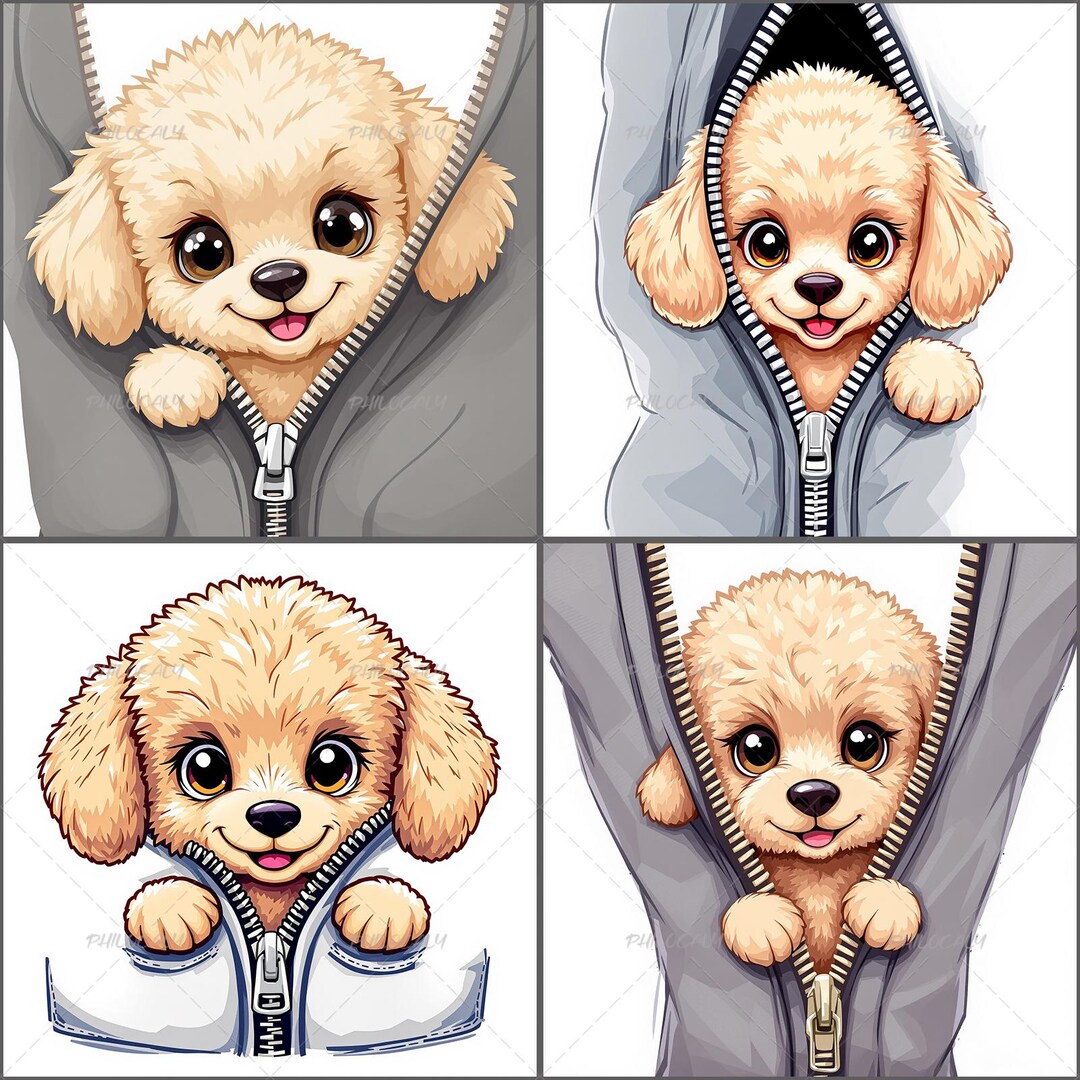 Poodle Zip Pocket PNG Bundle, Cute Dog Clipart Set, Puppy Design ...