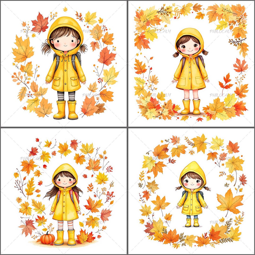 Autumn Girl PNG Set, Fall Leaves Clipart, Harvest Season Graphics, Cute ...