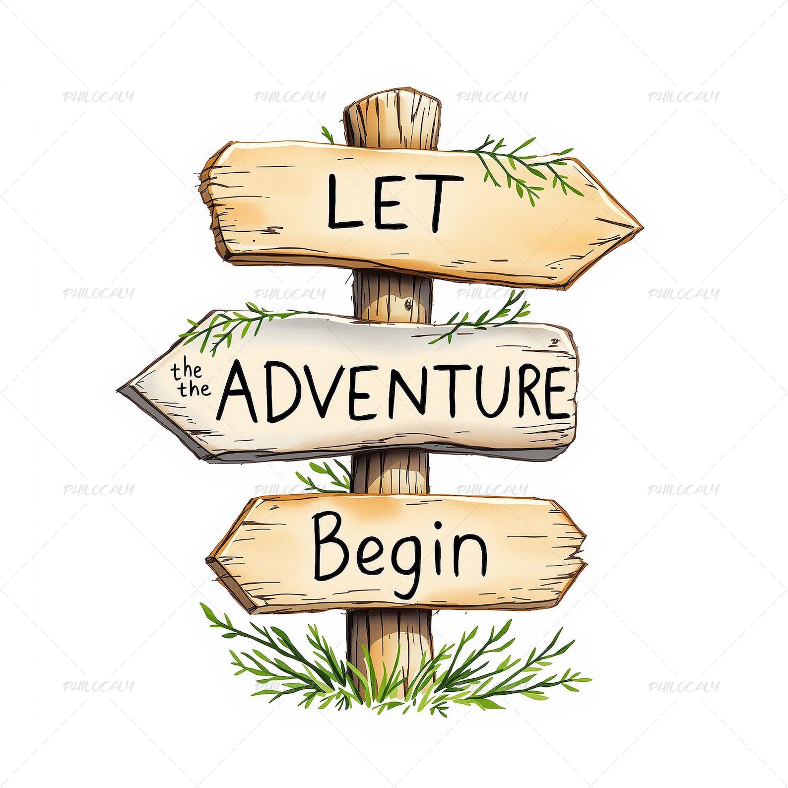 Adventure Awaits PNG Set, Rustic Sign Post Clipart, Travel Quotes, Wood ...
