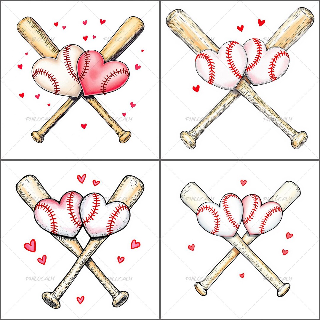 Baseball Heart PNG Bundle, Valentine’s Day Sports Design, Crossed Bats ...