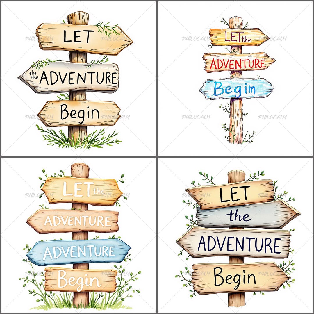 Adventure Awaits PNG Set, Rustic Sign Post Clipart, Travel Quotes, Wood ...