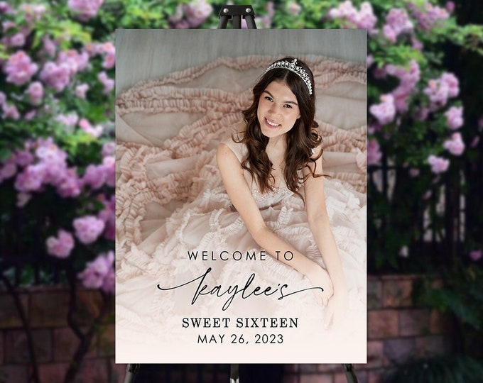 Sweet Sixteen Welcome Sign With Photo, 16th Birthday Party Welcome ...