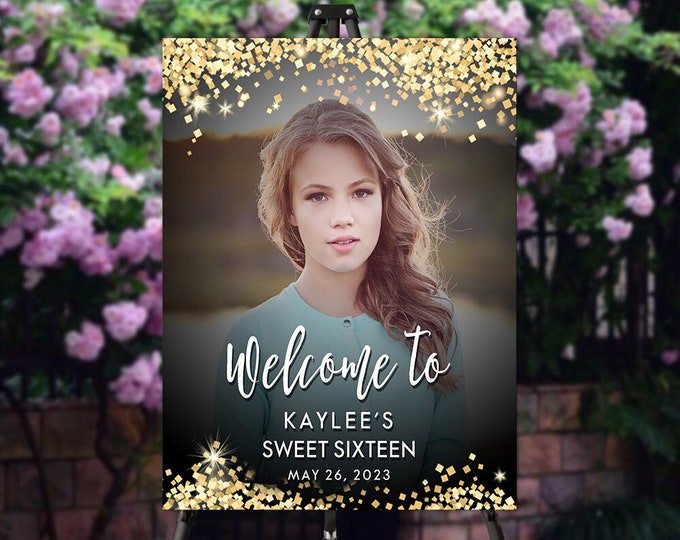 Sweet Sixteen Welcome Sign With Photo, 16th Birthday Party Welcome ...