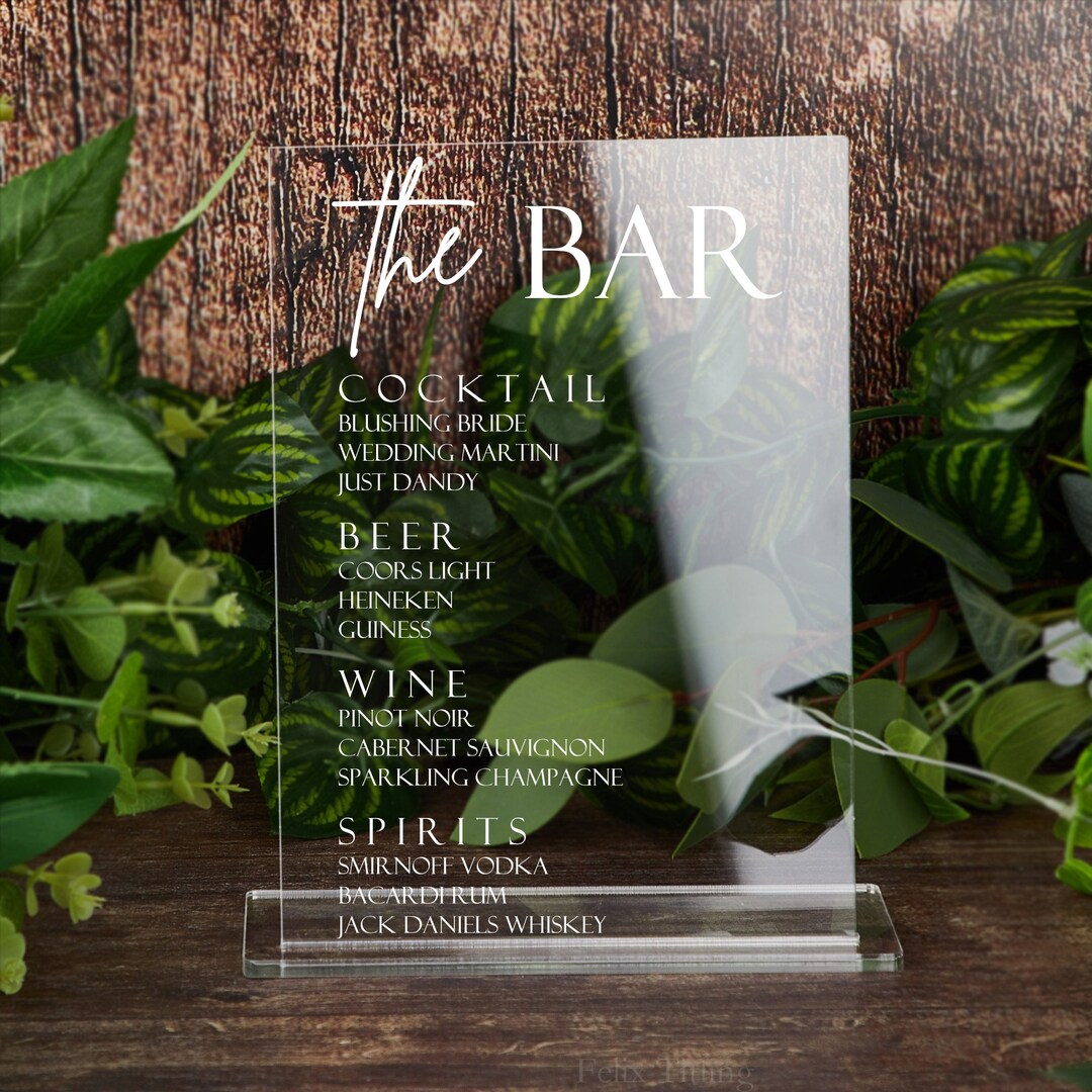 Modern Minimalist Bar Menu Sign, Wedding Bar Menu, Bar Sign, Wedding ...