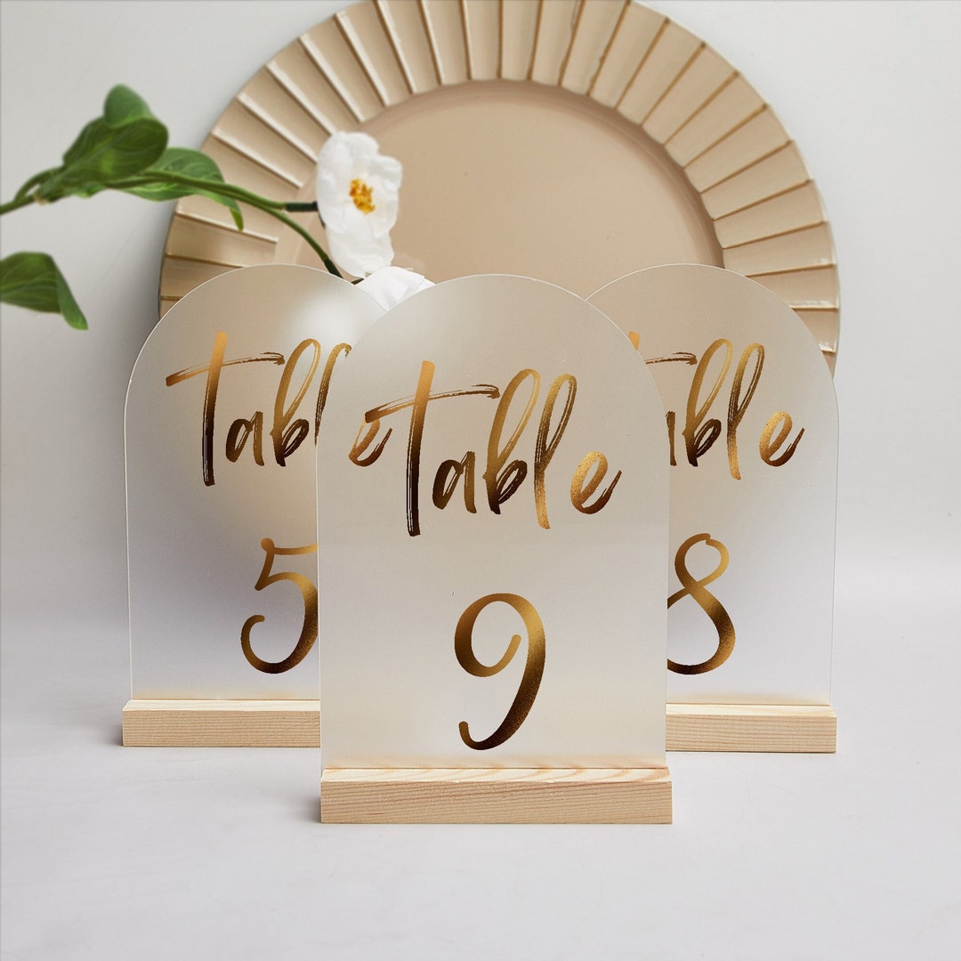 Gold Wedding Table Numbers With Wooden Stand, Arch Table Numbers ...