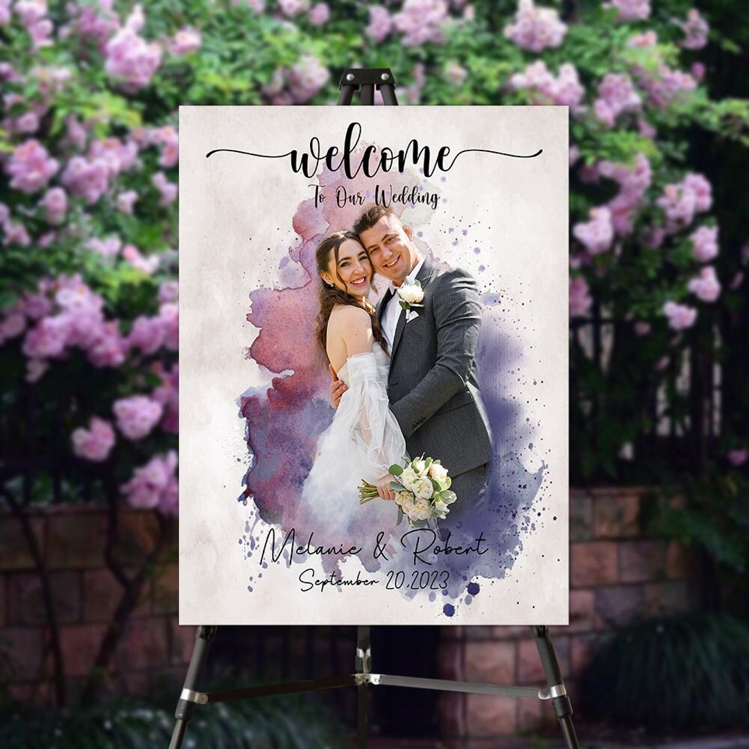 Wedding Welcome Sign Watercolour With Photo Engagement - Etsy