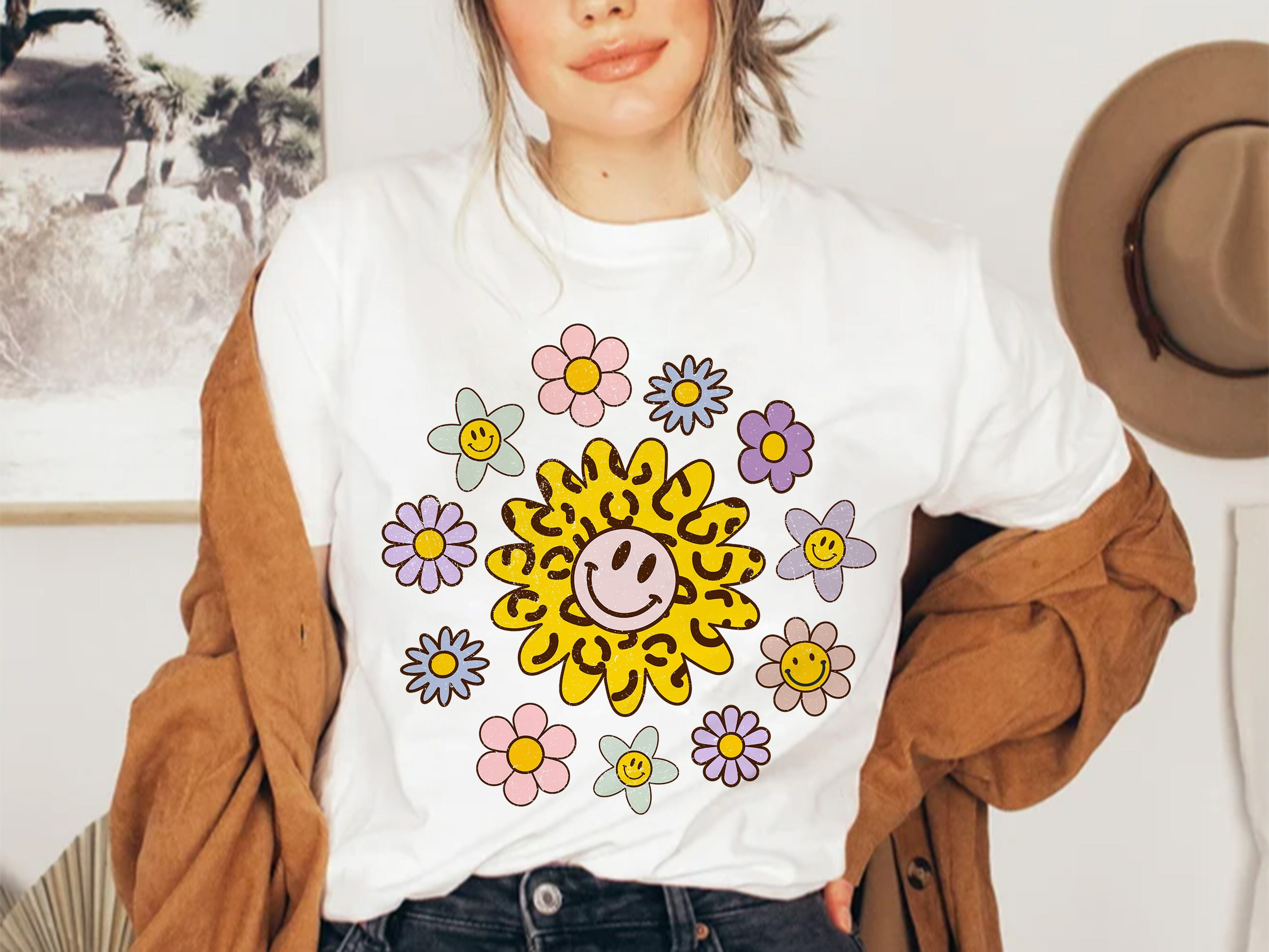 Retro Summer Flowers SVG, Smile Face Flowers Png, Retro Flower Smile ...