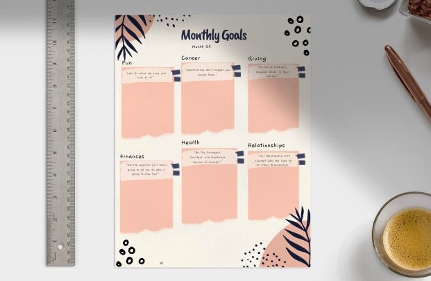Monthly Goals Worksheet for Personal - Goal Progress Tracker, Goal ...