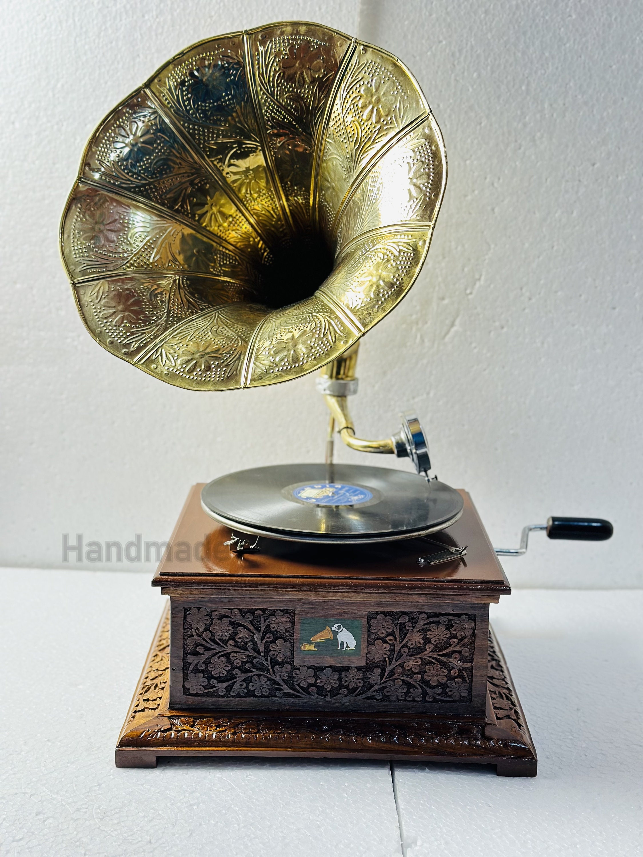 Brass HMV Gramophone Antique Replica Plays Vinyl Record Good Sound ...