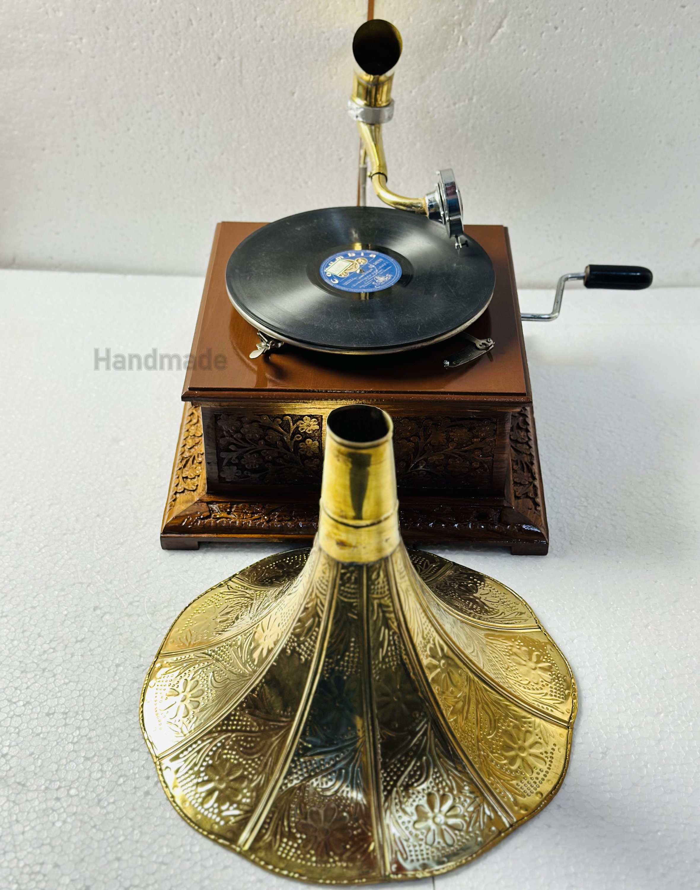 Brass HMV Gramophone Antique Replica Plays Vinyl Record Good Sound Phonograph Antique Music ...