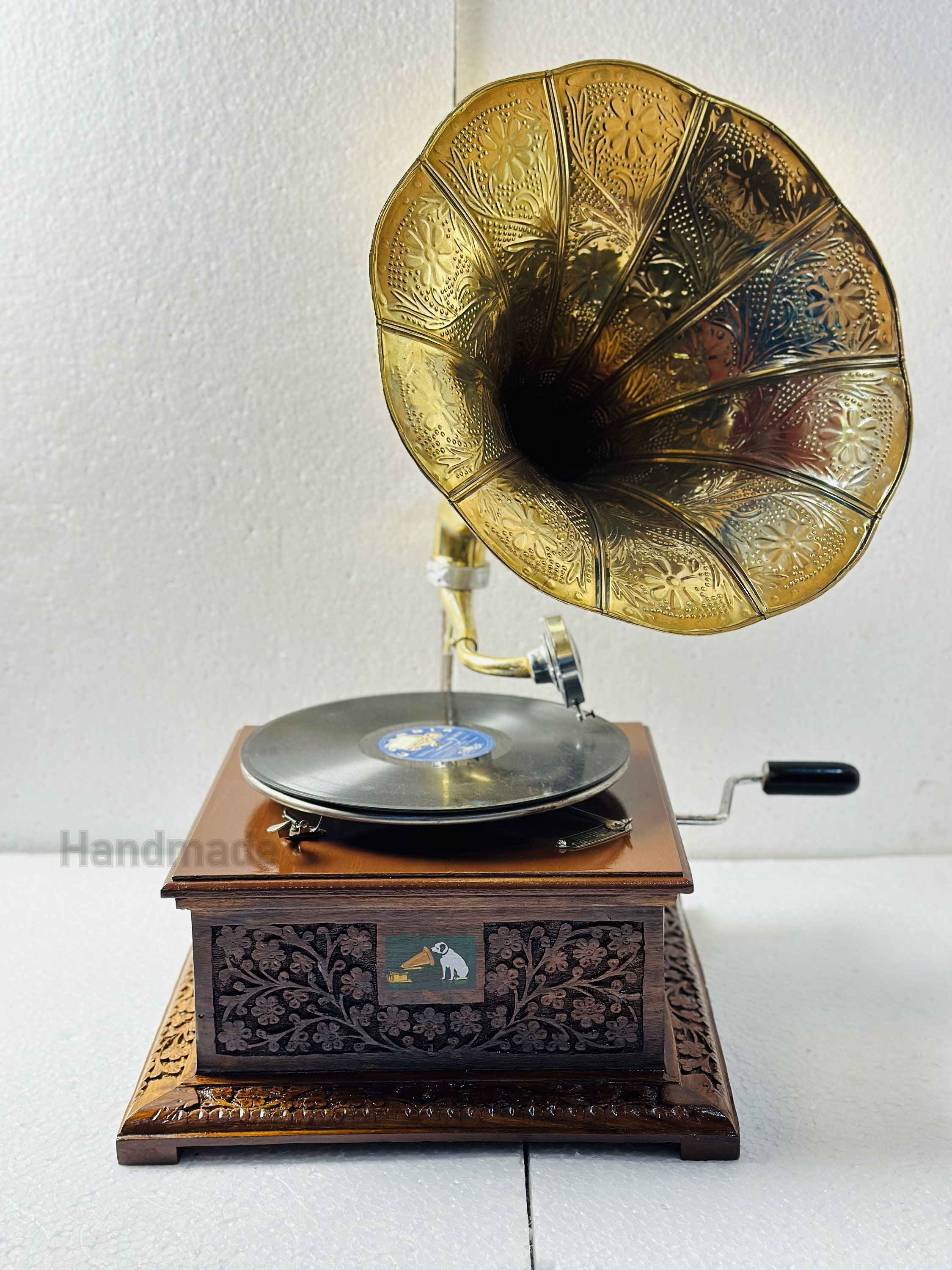 Brass HMV Gramophone Antique Replica Plays Vinyl Record Good Sound ...