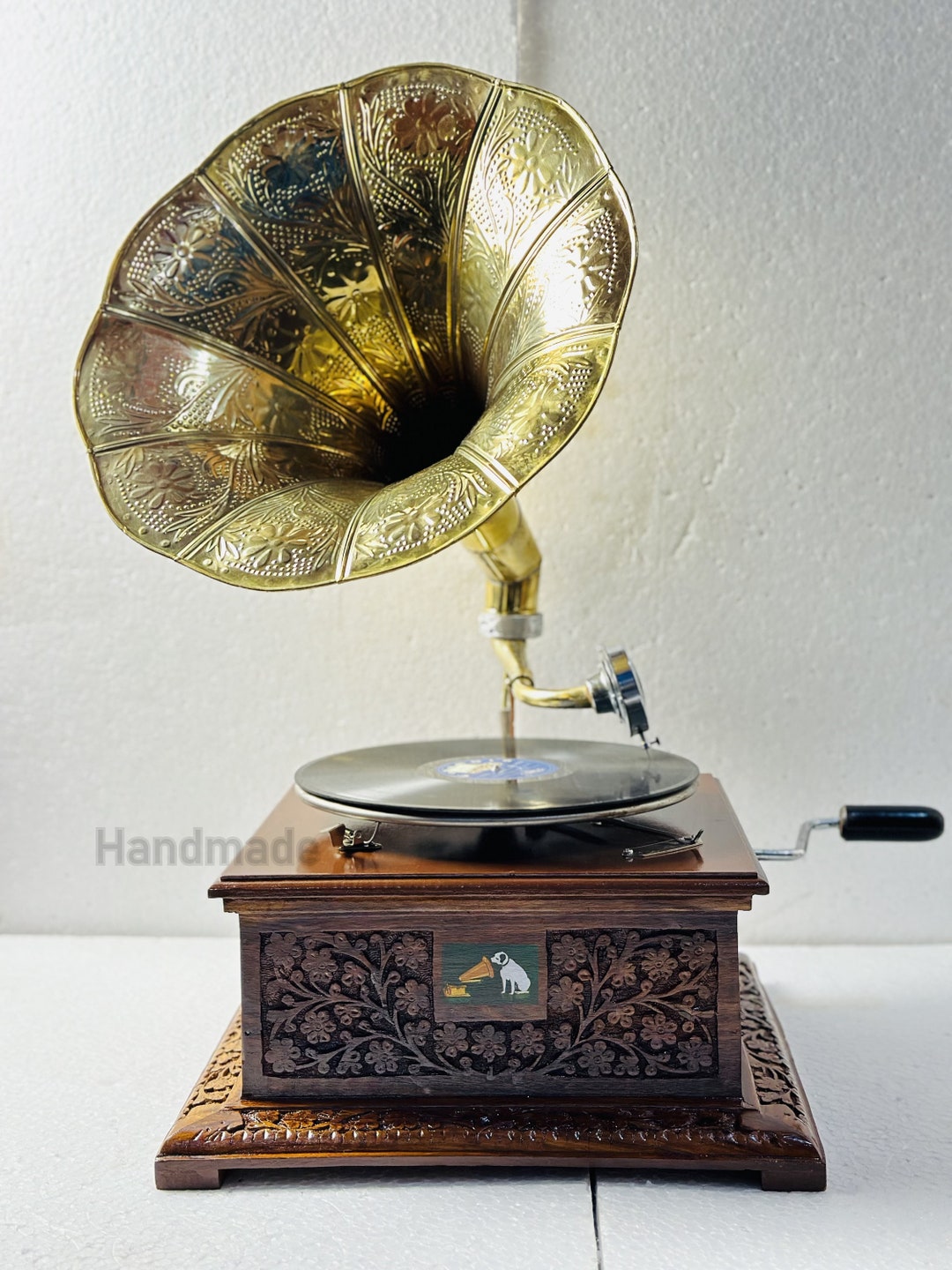 Brass HMV Gramophone Antique Replica Plays Vinyl Record Good Sound Phonograph Antique Music ...