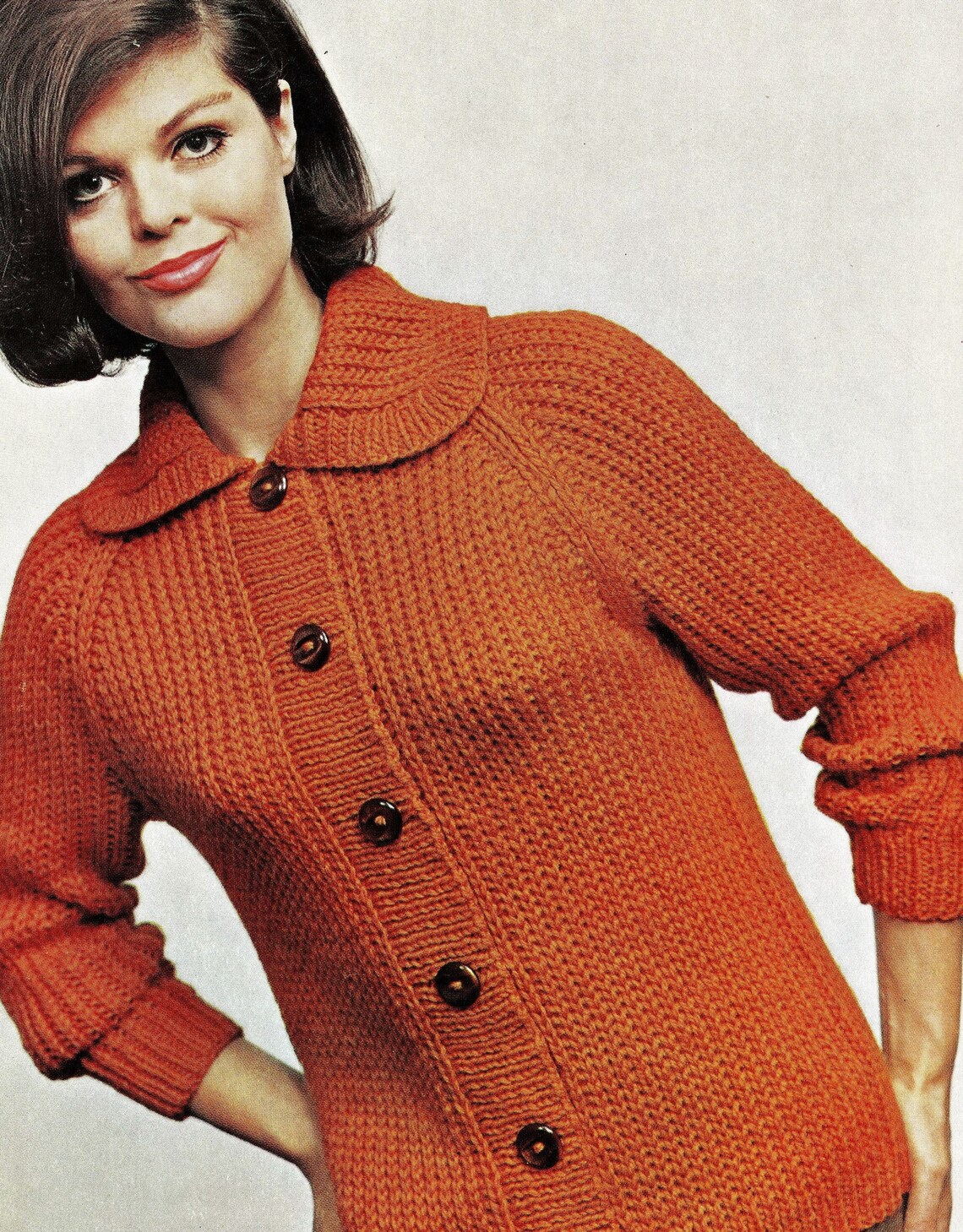 Ladies Smart Rib Stitch Jacket With Collar, Vintage Knitting Patterns ...
