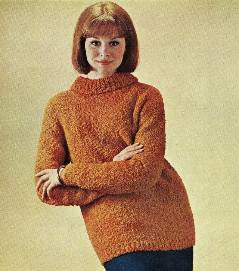 Ladies Gorgeous Boucle Roll Neck Sweater, Vintage Knitting Patterns ...