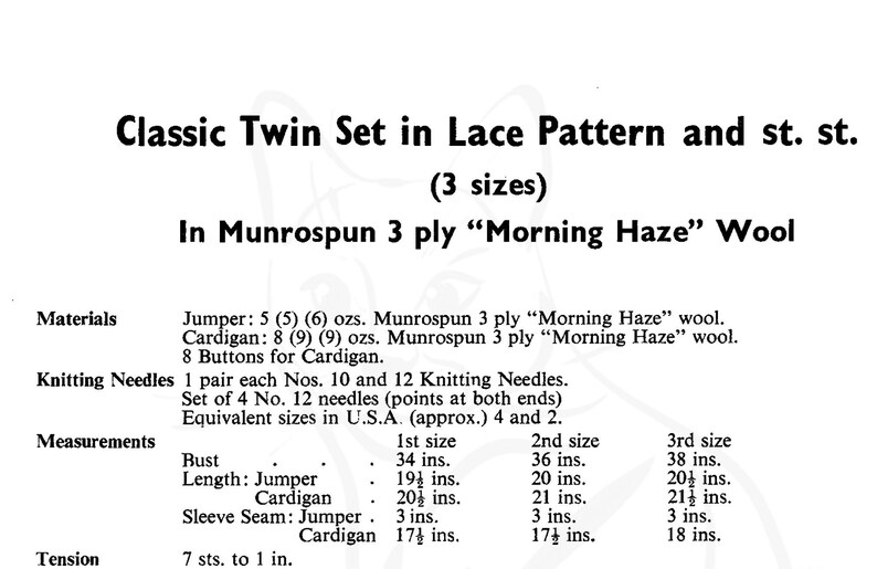 Ladies Classic Twin Set in Lace Pattern and Stocking Stitch, Vintage ...