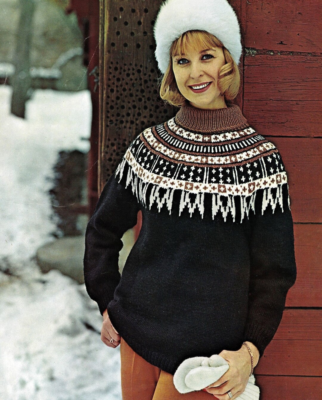 Ladies Lovely Nordic Sweater With Traditional Fair Isle Yoke and Roll ...