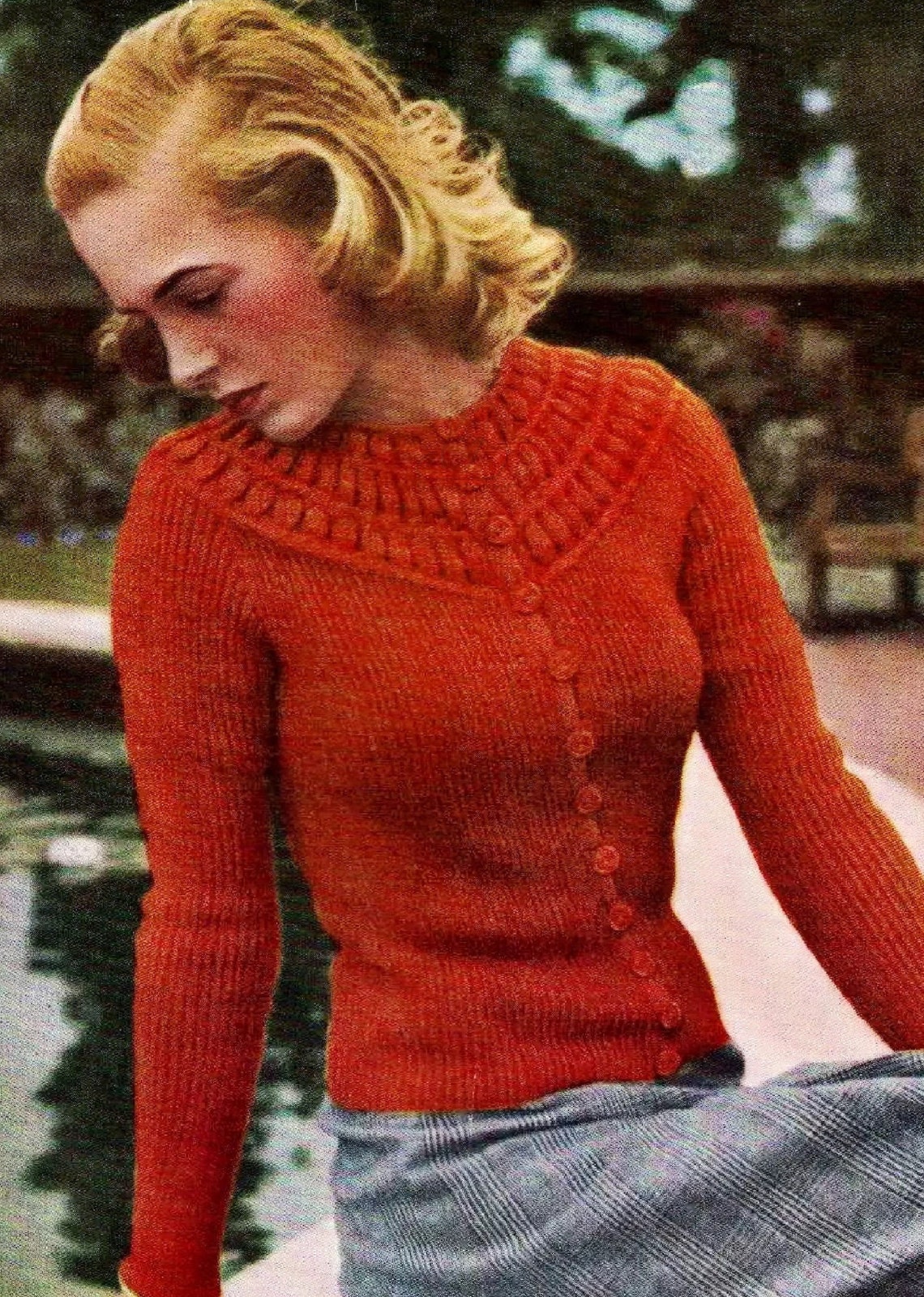 Ladies Stylish Ribbed Jacket With Bubble Stitch Yoke, Vintage Knitting ...