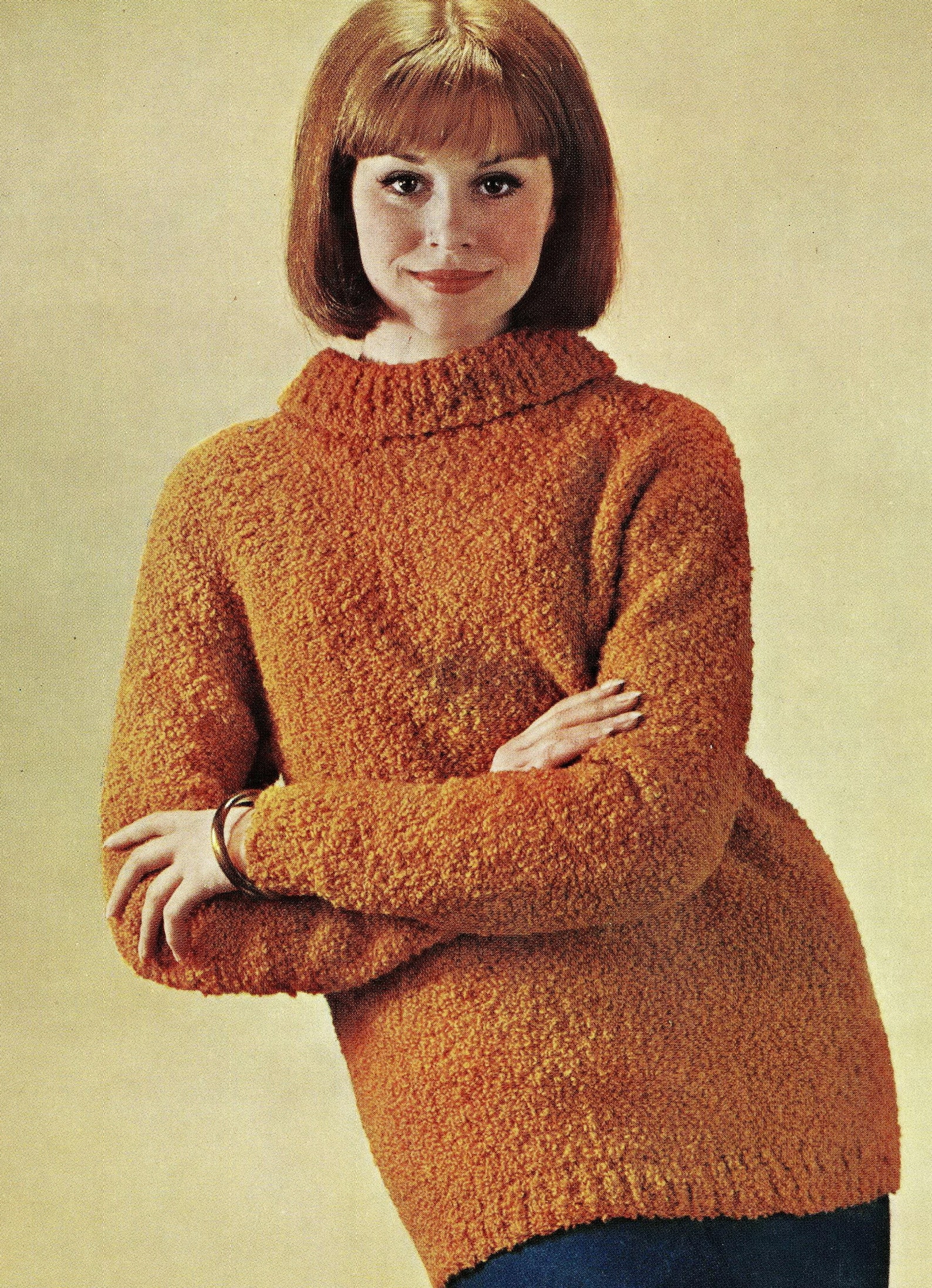Ladies Gorgeous Boucle Roll Neck Sweater, Vintage Knitting Patterns ...