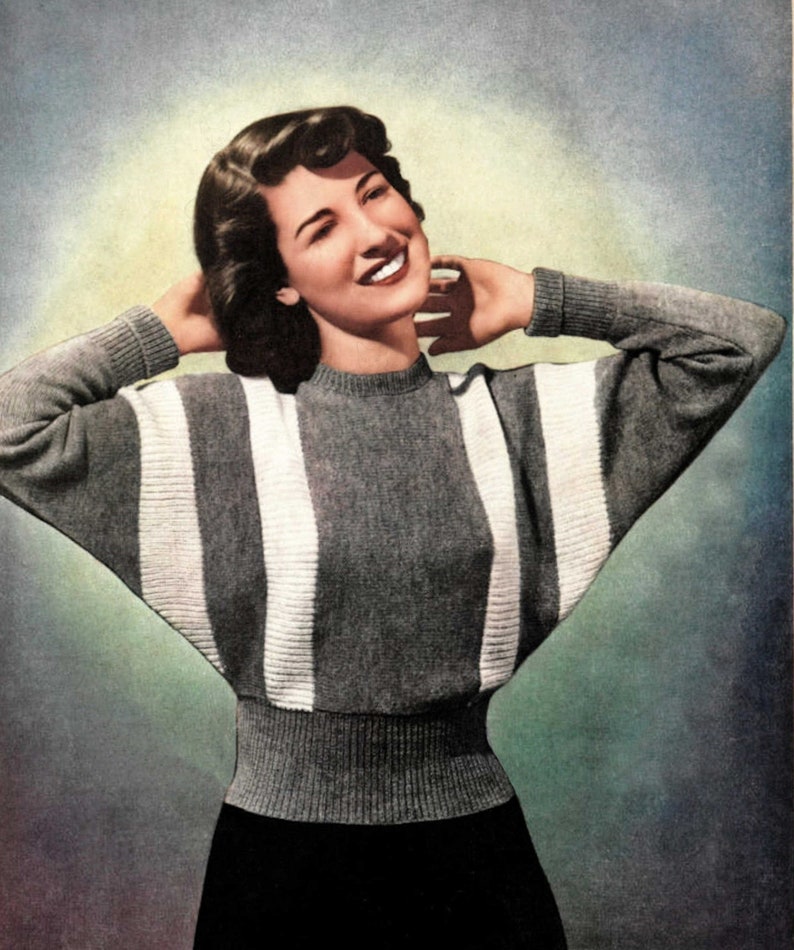 Ladies Attractive Dolman Sweater With Contrast Stripes, Vintage ...