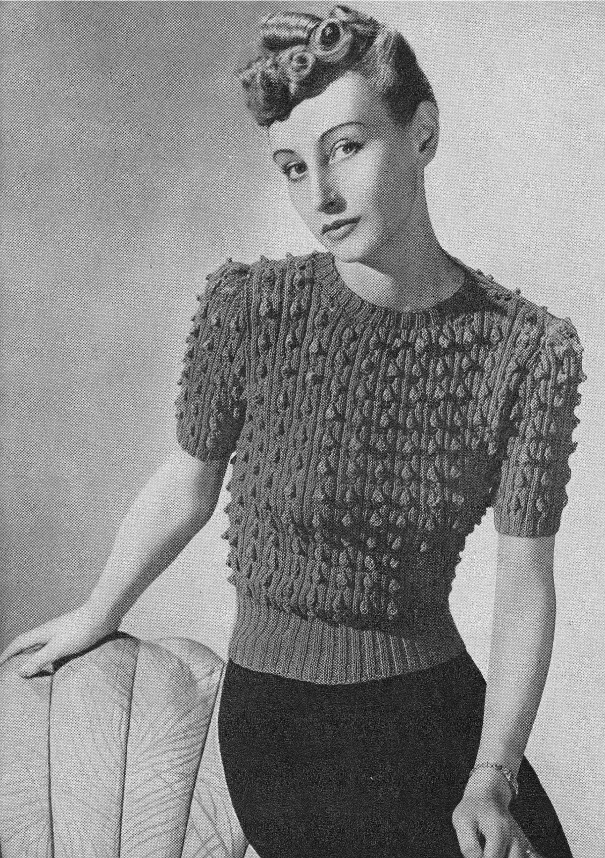 Ladies Stunning Rib and Bobble Stitch Jumper, Vintage Knitting Pattern ...