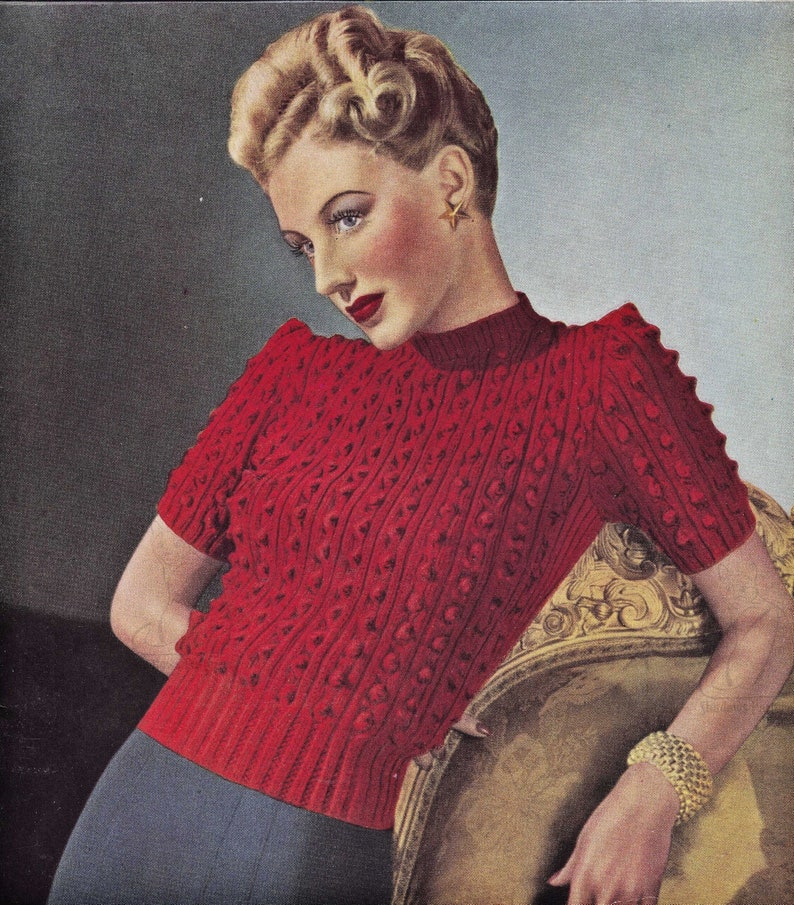 Ladies Stunning Rib and Bobble Stitch Jumper, Vintage Knitting Pattern ...