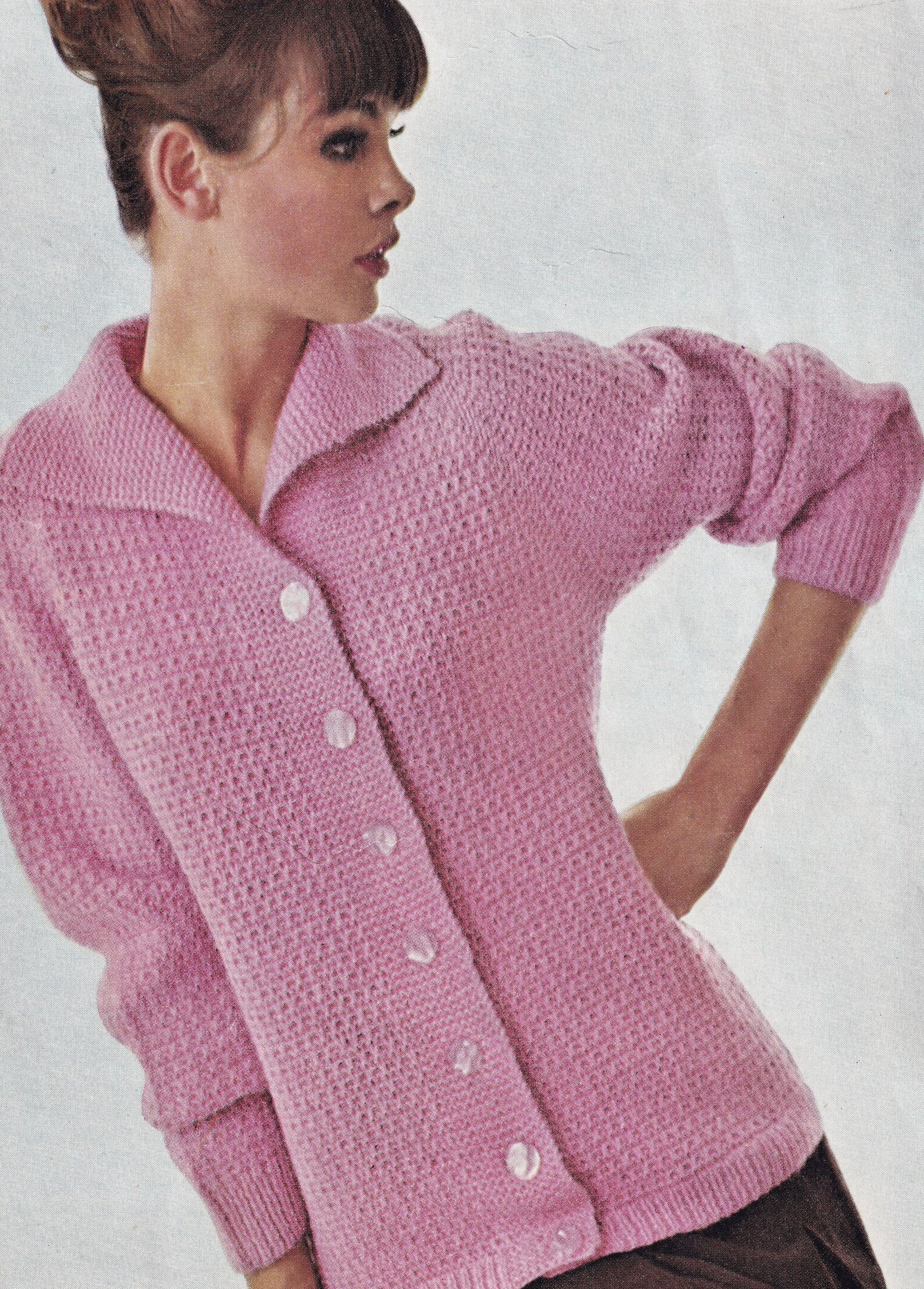 Ladies Textured Jacket With Raglan Sleeves and Collar, Vintage Knitting ...